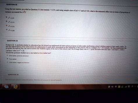 Solved Question 32 Using The Test Statistic Provided In Question 31