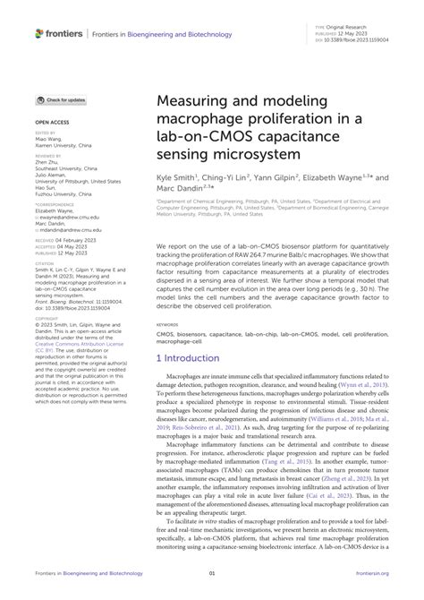 Pdf Measuring And Modeling Macrophage Proliferation In A Lab On Cmos