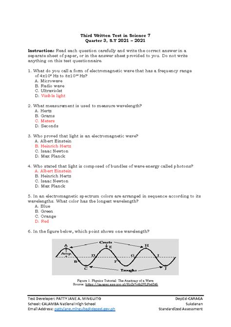 Copy Of S7 Q3 Answer Key 3 Test Developer Patty Jane A Minguito Deped Caraga School Calamba