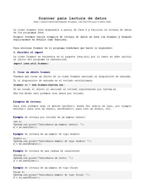 scanner para lectura de datos pdf java lenguaje de programación cadena informática