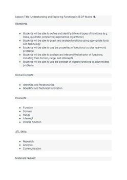 IBDP Lesson Plan On Mathematics Analysis And Approaches Functions