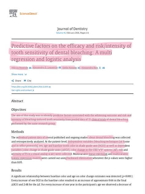 Predictive Factors On The Efficacy And Riskintensity Of Tooth Sensitivity Of Dental Bleaching
