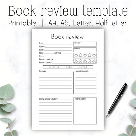 Book Review Template Simple Book Review Printable A4 A5 Etsy Uk