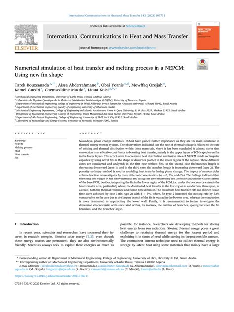 PDF Numerical Simulation Of Heat Transfer And Melting Process In A NEPCM Using New Fin Shape