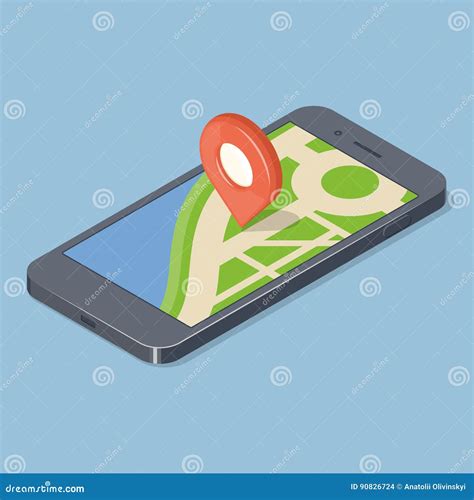Red Pointer On Smartphone Map Gps Navigation Stock Vector