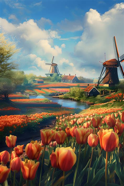 Download Ai Generated Tulips Windmills Royalty Free Stock Illustration Image Pixabay