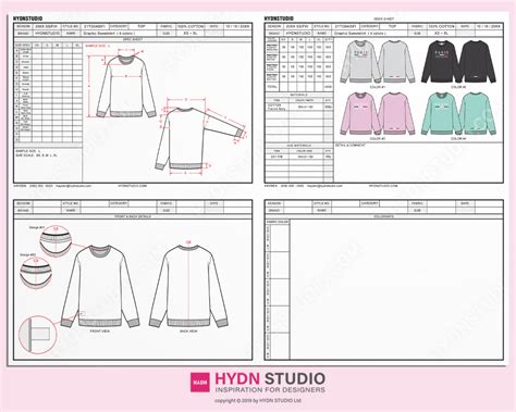 스웨트셔츠 디자인을 위한 작업지시서 세트 의류 패션 작업지시서 양식 헤이든스튜디오