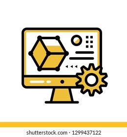 Linear Icon 3d Programming 3d Printing Stock Vector Royalty Free