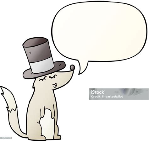 부드러운 그라데이션 스타일의 말풍선이 있는 모자를 쓰고 휘파람을 부는 만화 늑대 귀여운에 대한 스톡 벡터 아트 및 기타 이미지 귀여운 그늘 그라데이션 Istock