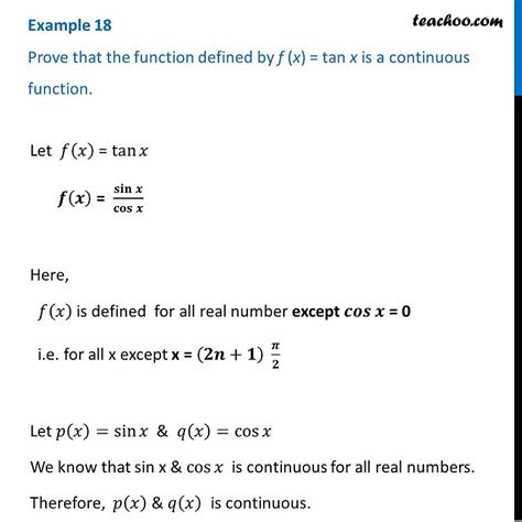 Example 18 Prove That F X Tan X Is A Continuous Function