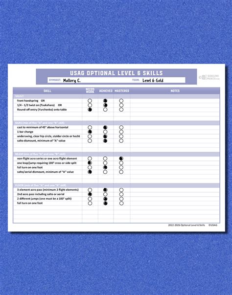 Level 6 Skill Tracker Notepad Sideline Prints