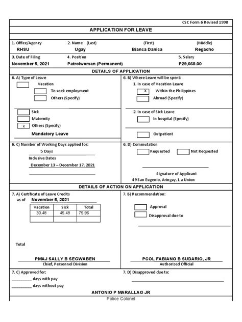 Leave Form Pdf