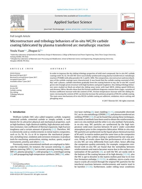Pdf Microstructure And Tribology Behaviors Of In Situ Wcfe Carbide
