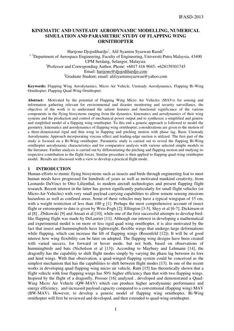 PDF Kinematic And Unsteady Aerodynamic Modelling Numerical Simulation And Parametric Study Of