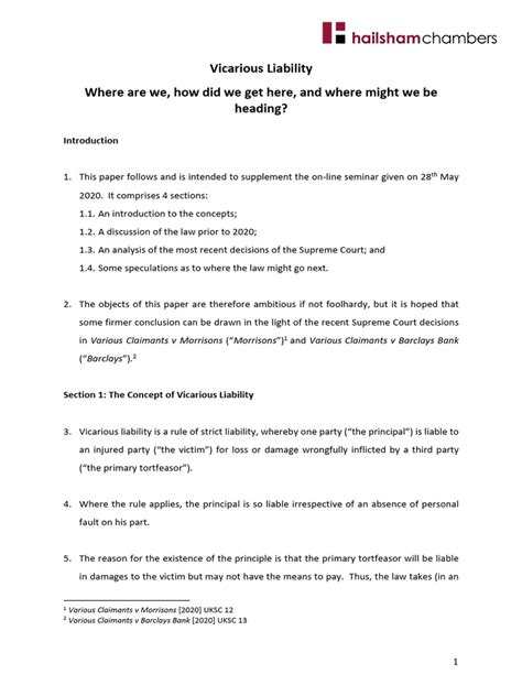 Vicarious Liability Where Are We How Did We Get Here And Where Might We