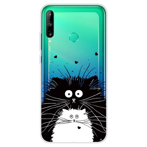 For Huawei P40 Lite E Coloured Drawing Pattern Highly Transparent TPU Protective Case Black