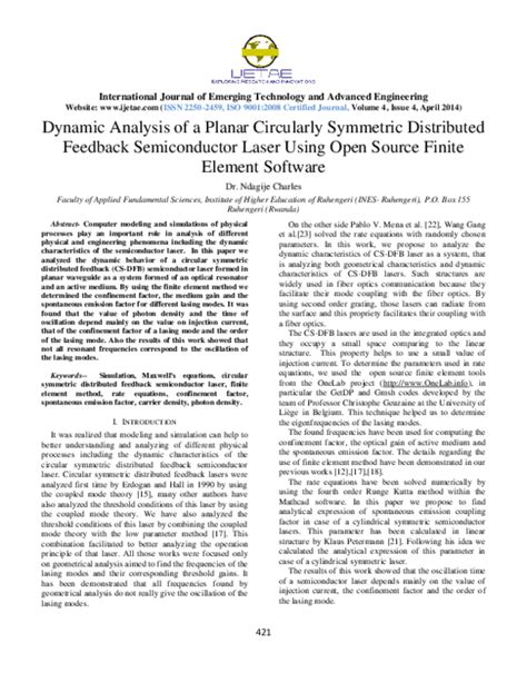 Pdf Dynamic Analysis Of A Planar Circularly Symmetric Distributed Feedback Semiconductor Laser
