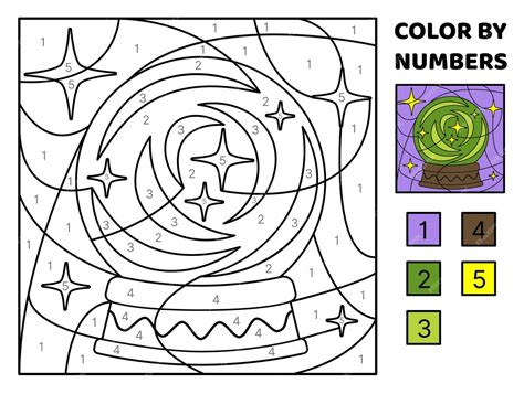 녹색 마법 크리스탈 공 숫자에 따라 색칠 페이지 어린이용 게임 만화 ⁇ 터 고립된 ⁇ 터 일러스트레이션 Eps 10 프리미엄 벡터