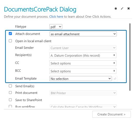 the documentscorepack dialog