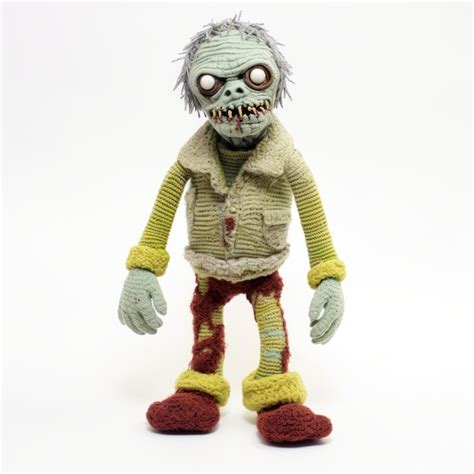 Premium Photo Detailed Knitted Zombie Doll With Expressive Character Design