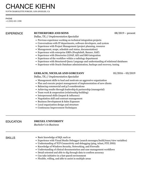 Implementation Specialist Resume Samples Velvet Jobs