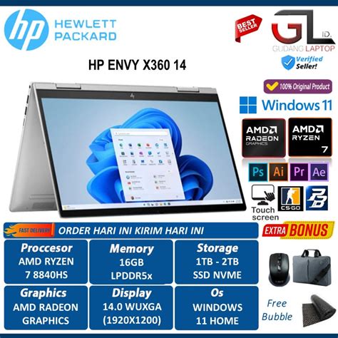 Jual Hp Envy X Ryzen Hs Gb Ram Tb Ssd Radeon M Inch Wuxga Touch Ips Win