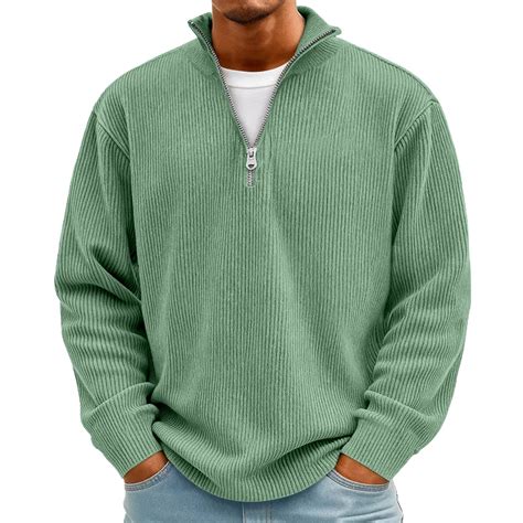 Kixjoy Green Sweaters For Men 14 Zip Corduroy Mock Neck Sweatshirt Big