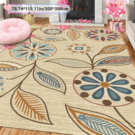 1pc 줄리다 유럽 로맨틱 플로럴 패턴 러그 기계 세척 가능 미끄럼 방지 낮은 털 폴리에스터 섬유 직사각형 Temu Republic Of Korea