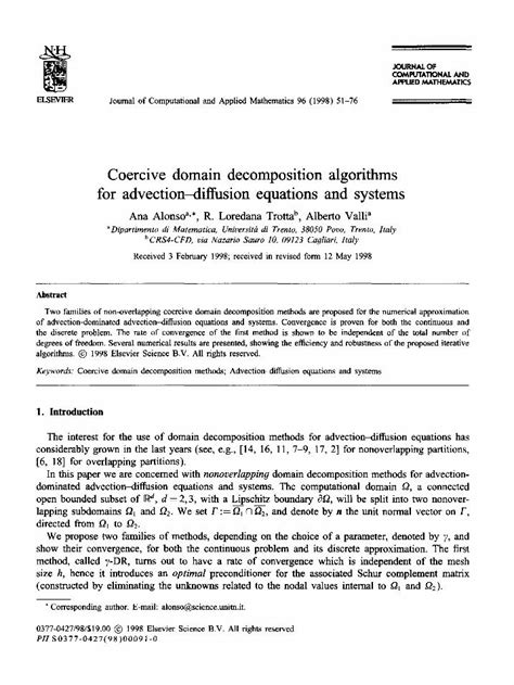 Pdf Coercive Domain Decomposition Algorithms For Advection Diffusion