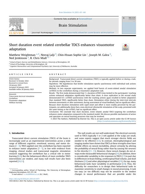 Pdf Short Duration Event Related Cerebellar Tdcs Enhances Visuomotor Adaptation