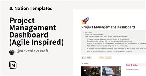 Project Management Dashboard Agile Inspired Template By Steven Lovecraft Notion Marketplace