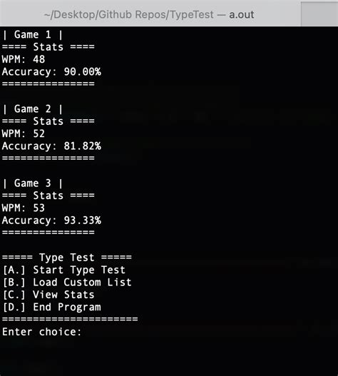 Github Nealarch Typingtest Terminal Typing Test Made With C