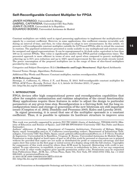 Self Reconfigurable Constant Multiplier Pdf Field Programmable Gate
