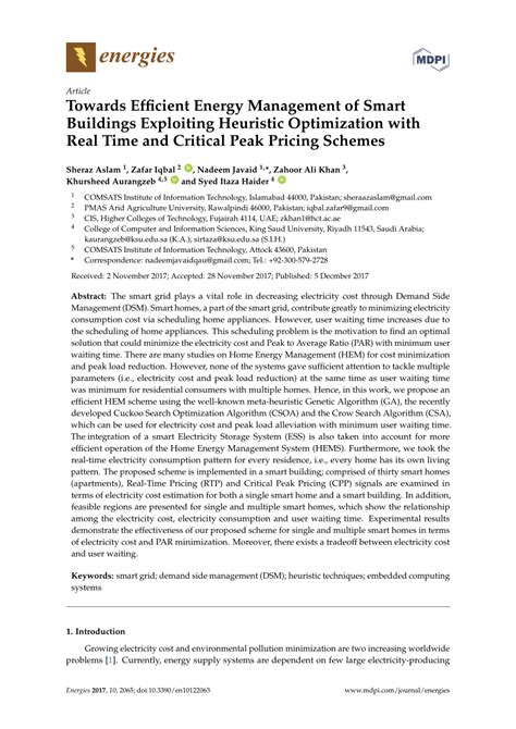 Pdf Towards Efficient Energy Management Of Smart Buildings Exploiting Heuristic Optimization