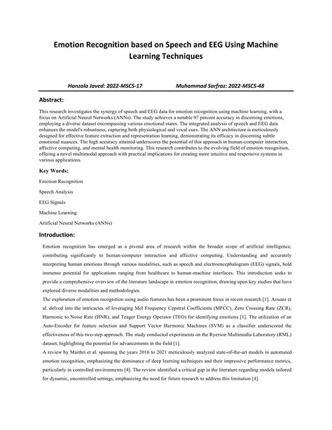 Emotion Recognition Based On Speech And Eeg Using Machine Learning Techniques Docx
