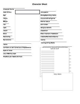 Detailed Character Sheets For Writers