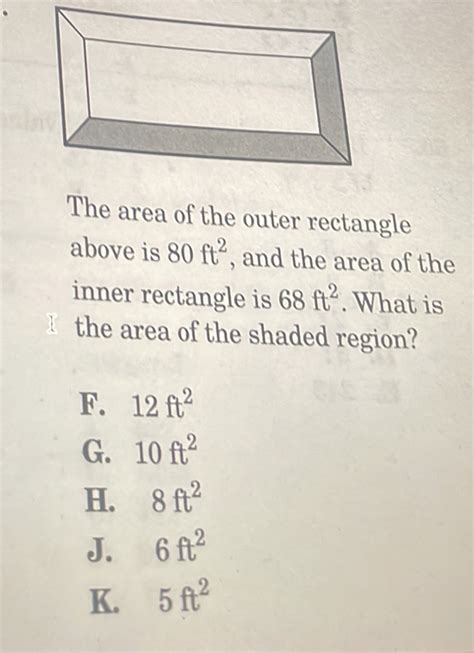 solved the area of the outer rectangle above is 80ft 2 and the area