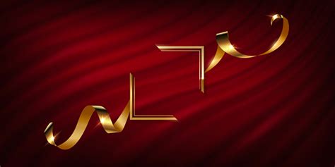 빨간 커튼 벡터 일러스트 레이 션에 황금 실크 리본 골드 수상 프레임 시상식에 대 한 현실적인 3d 빈티지 럭셔리 배너 로얄 커튼 맨틀 배경에 우아한 프레임 초대장 3차원