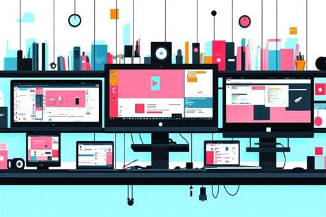 Modern Office Workspace With Multiple Monitors And Minimalist Design Premium Ai Generated Image