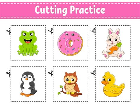 아이들을 위한 자르기 연습 교육 개발 워크시트 활동 페이지 프리미엄 벡터