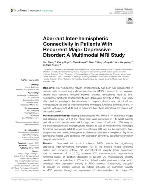 Pdf Aberrant Inter Hemispheric Connectivity In Patients With