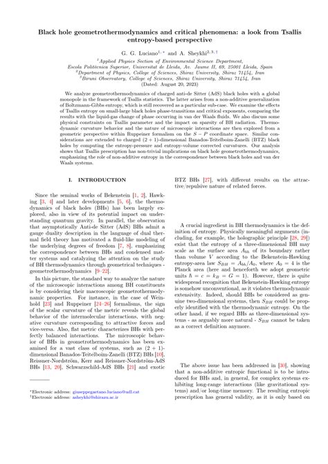 pdf black hole geometrothermodynamics and critical phenomena a look from tsallis entropy
