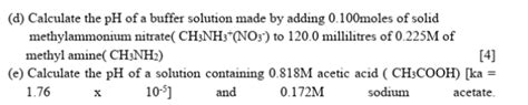 Solved D Calculate The PH Of A Buffer Solution Made By Chegg Com