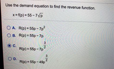 Solved Use The Demand Equation To Find The Revenue Function Chegg Com