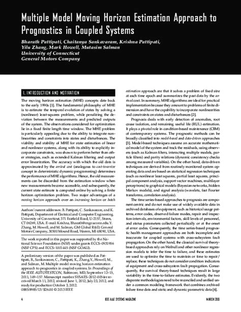Pdf Multiple Model Moving Horizon Estimation Approach To Prognostics In Coupled Systems
