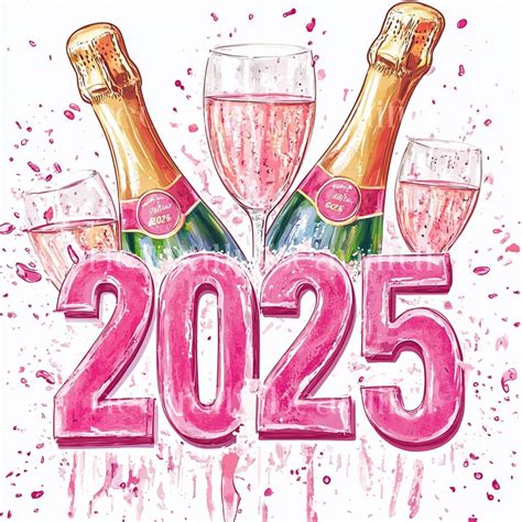 10 X 2025 Happy New Year Champagne Clipart Bundle High Quality S