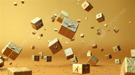 3d로 만든 반짝이는 황금색 색종이 조각에 계단식 선물 상자의 매끄럽고 세련된 디스플레이 현재 행복한 파티 선물 상자 배경