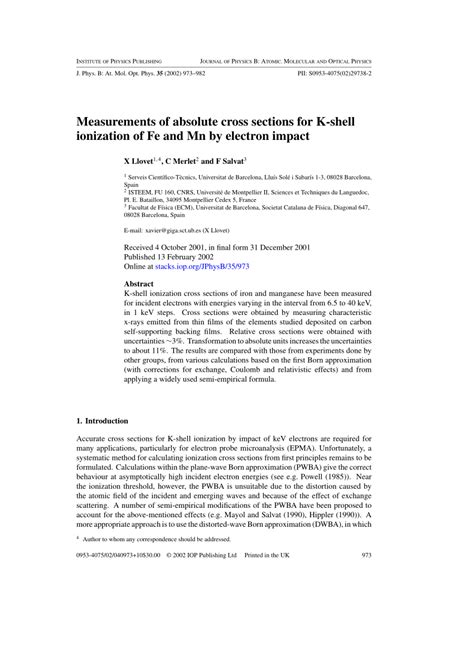 Pdf Measurements Of Absolute Cross Sections For K Shell Ionization Of