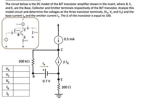 Solved The Circuit Below Is The Dc Model Of The Bjt Transistor Amplifier Shown In The Insert