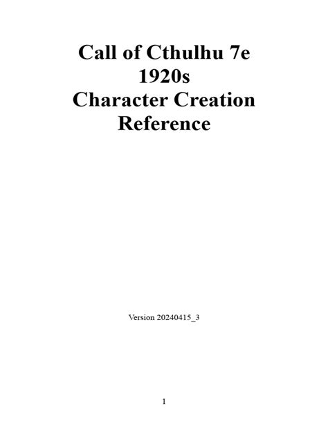 Coc 7e Character Creation Reference Download Free Pdf Knowledge